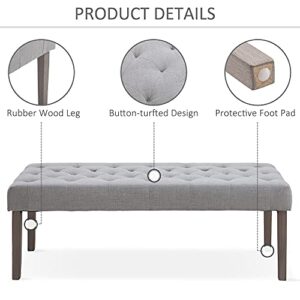 HOMCOM Simple Tufted Upholstered Ottoman Accent Bench with Soft Comfortable Cushion & Fashionable Modern Design, Grey