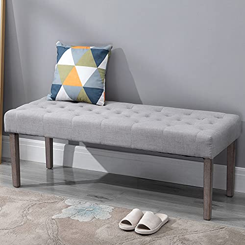 HOMCOM Simple Tufted Upholstered Ottoman Accent Bench with Soft Comfortable Cushion & Fashionable Modern Design, Grey