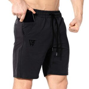 zenwill mens gym running shorts, workout athletic bodybuilding fitness shorts with zip pockets (medium,black)