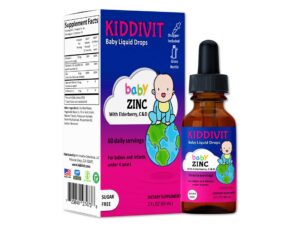 kiddivit baby zinc liquid drops with elderberry, vitamin d3 & c - 60 daily servings, 2 fl oz (60 ml) - inulin fortified (prebiotic, dietary fiber) - sugar free, gluten free, vegetarian friendly