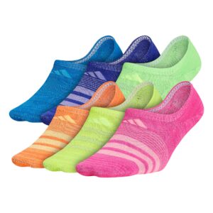 adidas girl's superlite 6-pack super no show, screaming pink/acid yellow/screaming orange, medium