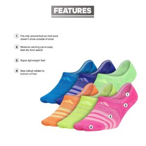 adidas Girl's Superlite 6-Pack Super No Show, Screaming Pink/Acid Yellow/Screaming Orange, Medium