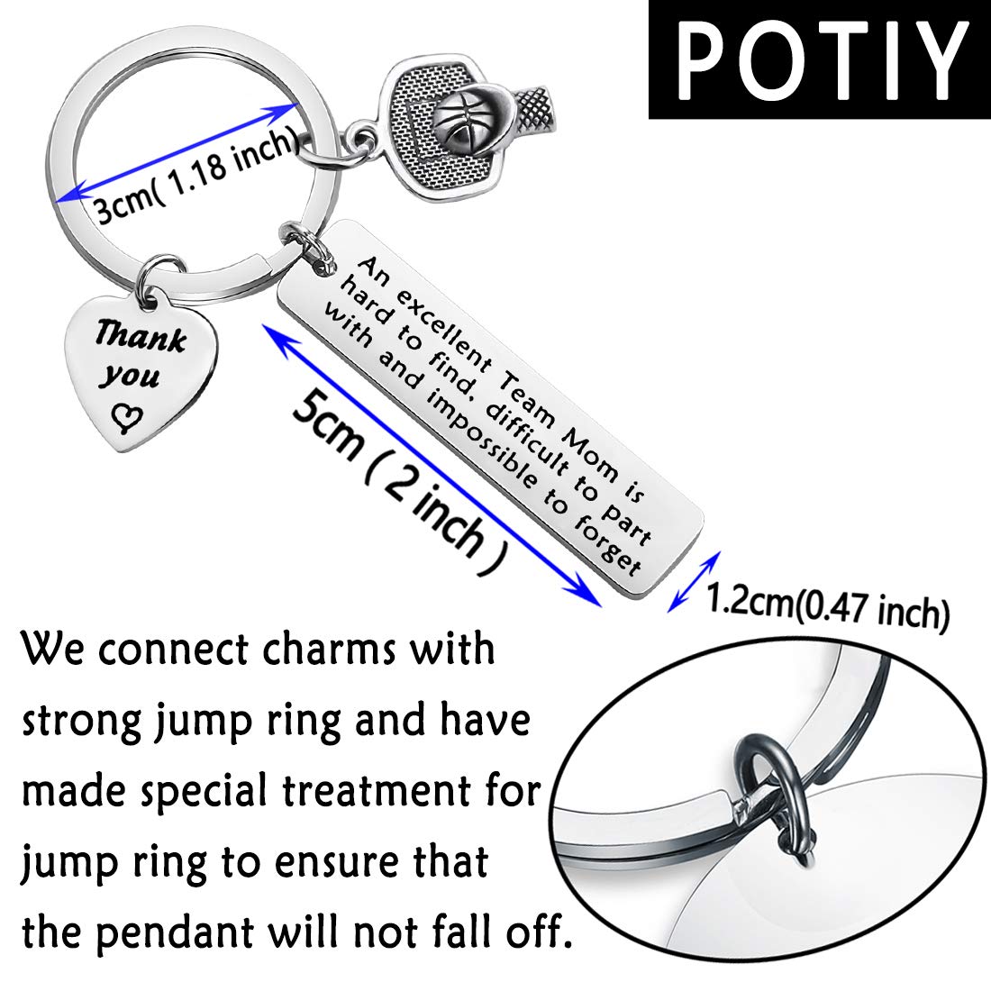 POTIY Team Mom Jewelry Team Gift Basketball Keychain An Excellent Team Mom is Hard to Find Basketball Jewelry Thank You Gift for Coach Leader Mom (Basketball Keychain-1)