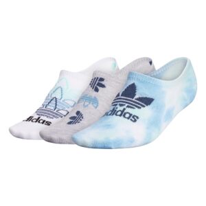 adidas originals women's originals color wash 3-pack super no show, clear mint/hazy blue/crew navy cool light heather/hazy blue/crew navy, medium