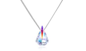 savlano 14k white gold plated aurora borealis drop cut 18 inches pendant chain necklace for women