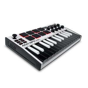 akai professional mpk mini mk3 - 25 key usb midi keyboard controller with 8 backlit drum pads, 8 knobs and music production software included, white