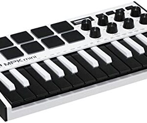 AKAI Professional MPK Mini MK3 - 25 Key USB MIDI Keyboard Controller With 8 Backlit Drum Pads, 8 Knobs and Music Production Software Included, White