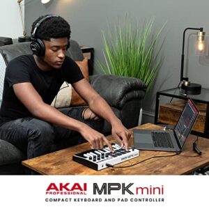 AKAI Professional MPK Mini MK3 - 25 Key USB MIDI Keyboard Controller With 8 Backlit Drum Pads, 8 Knobs and Music Production Software Included, White