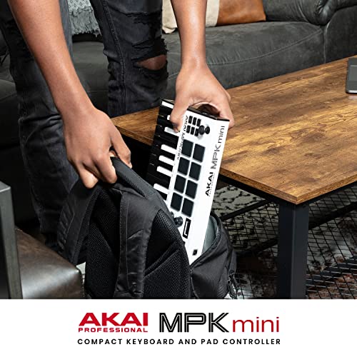 AKAI Professional MPK Mini MK3 - 25 Key USB MIDI Keyboard Controller With 8 Backlit Drum Pads, 8 Knobs and Music Production Software Included, White