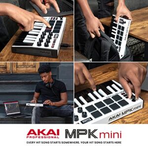 AKAI Professional MPK Mini MK3 - 25 Key USB MIDI Keyboard Controller With 8 Backlit Drum Pads, 8 Knobs and Music Production Software Included, White