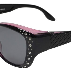 PZ - Polarized Women Sunglasses Wear to Cover Over Prescription Glasses UV Protection (Black Purple + Polarized Grey)