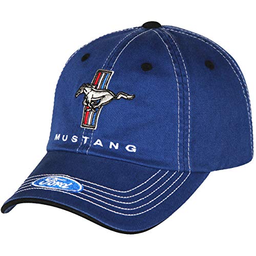 Checkered Flag Men's Ford Mustang Cap Tri-Bar Pony Adjustable Blue Hat