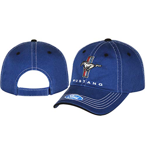 Checkered Flag Men's Ford Mustang Cap Tri-Bar Pony Adjustable Blue Hat