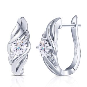 doveggs solid 10k white gold post 1ct center 5mm g-h-i color moissanite hoop earrings 14k gold quality sterling silver earrings with accents for women