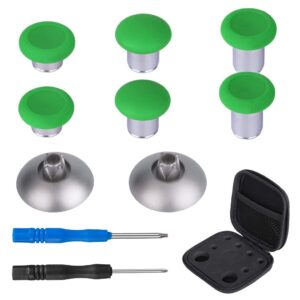 8 in 1 metal thumbsticks joysticks replacement, swap magnetic analogue stick grips buttons parts with repair kit accessories compatible with xbox one elite series 1/ ps4(green)