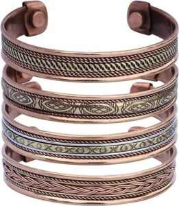 art of creation set of 4 pure copper bracelets tibetan handmade cuff and kada for men and women | adjustable bangle | for unisex india