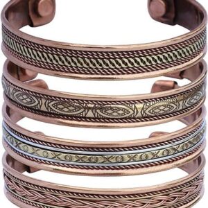 Art Of Creation Set of 4 Pure Copper Bracelets Tibetan Handmade Cuff And Kada For Men And Women | Adjustable Bangle | for Unisex India