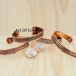 Art Of Creation Set of 4 Pure Copper Bracelets Tibetan Handmade Cuff And Kada For Men And Women | Adjustable Bangle | for Unisex India