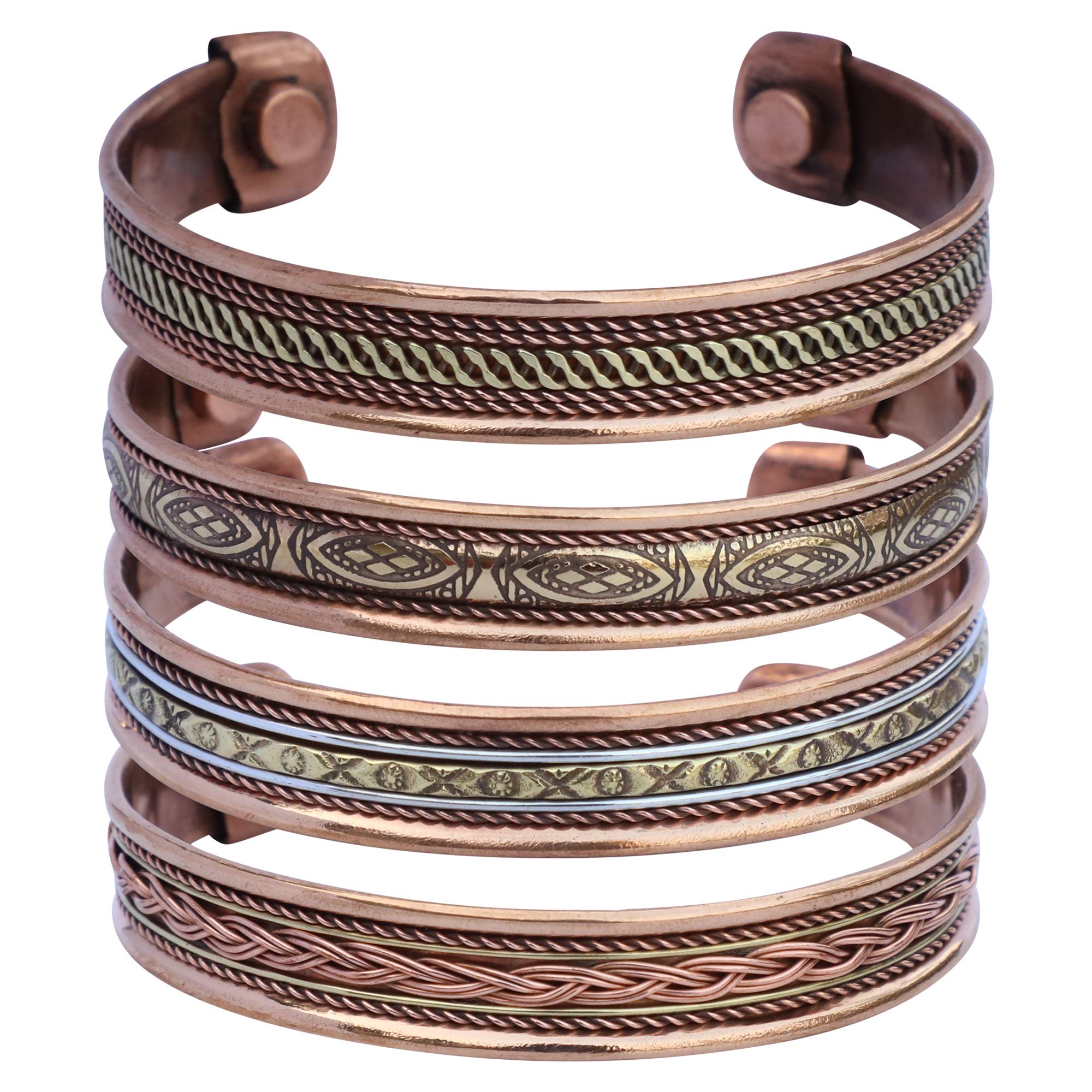 Art Of Creation Set of 4 Pure Copper Bracelets Tibetan Handmade Cuff And Kada For Men And Women | Adjustable Bangle | for Unisex India