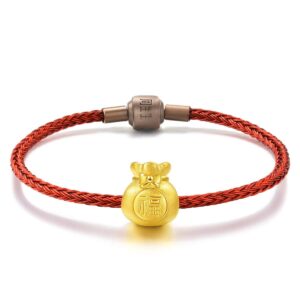 chow sang sang 999 24k solid gold blessing bracelet, fortune bag charm red bracelet for women 89197c