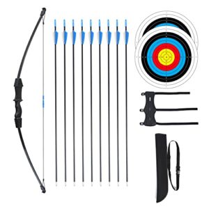 procener 40" bow and arrow set for kids, archery beginner gift with 9 arrows 2 target face, 1 arm guard and 1 quiver, 18 lb recurve bow kit for teen outdoor sports game hunting toy (black)