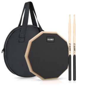 lolunut 12 inch silent drum pad,dumb drum beginner rubber practice pad,with 5a drum sticks & storage bag(black)