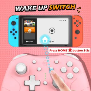 IINE Wireless Controller for Nintendo Switch/Lite/OLED, Updated Switch Pro Controller with Headset Jack, Switch Controller with Marcon Setting, Wake-Up, Auto-Fire Turbo, Motion, Vibration- Pink