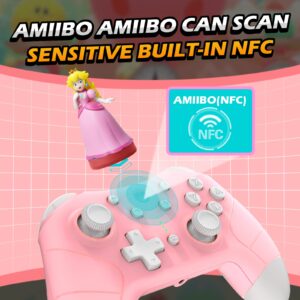 IINE Wireless Controller for Nintendo Switch/Lite/OLED, Updated Switch Pro Controller with Headset Jack, Switch Controller with Marcon Setting, Wake-Up, Auto-Fire Turbo, Motion, Vibration- Pink