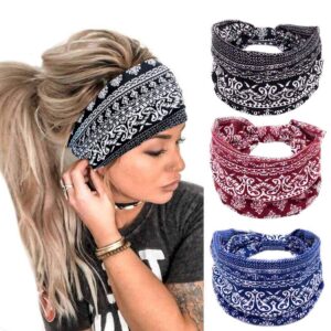 bohend boho headbands wide knotted hair bands fashion printing bandeau travel stretchy cotton headband sport yoga hair accessories for women and girls (a)