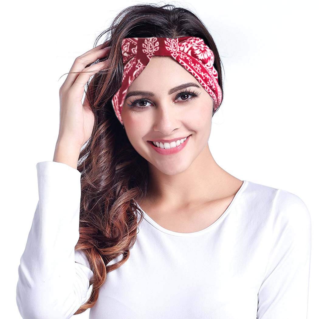 Bohend Boho Headbands Wide knotted Hair Bands Fashion Printing Bandeau Travel Stretchy Cotton Headband Sport Yoga Hair Accessories for Women and Girls (A)