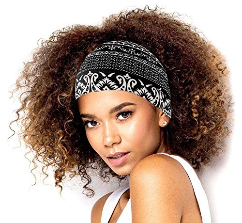 Bohend Boho Headbands Wide knotted Hair Bands Fashion Printing Bandeau Travel Stretchy Cotton Headband Sport Yoga Hair Accessories for Women and Girls (A)