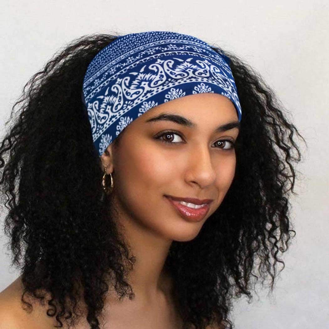 Bohend Boho Headbands Wide knotted Hair Bands Fashion Printing Bandeau Travel Stretchy Cotton Headband Sport Yoga Hair Accessories for Women and Girls (A)