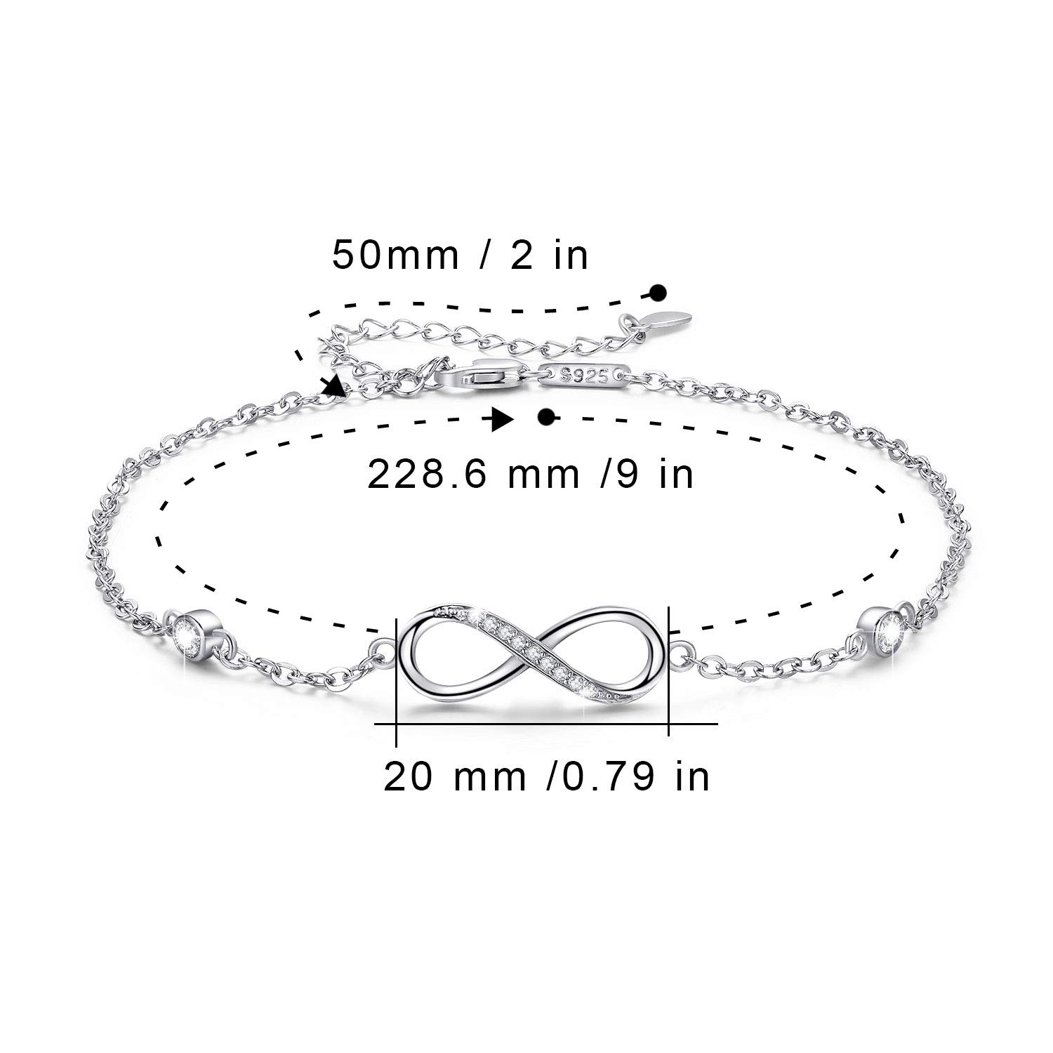 MEDWISE Womens Infinity Anklet Bracelet 925 Sterling Silver Endless Love Symbol Ankle Bracelet Adjustable Plus Size Large Bracelet Gifts for her Valentines Day Mother’s Day Gifts Blue