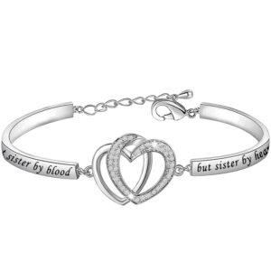 gzrlyf not sister by blood but sister by heart bracelet best friends gifts for sister in law soul sister gifts unbiological sister gifts (white gold)