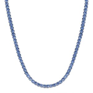 savlano 18k white gold plated blue cubic zirconia round 4mm classic tennis 18 inches chain necklace for women comes with a gift box