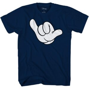 mickey mouse hang loose hand classic vintage licensed adult men's graphic t-shirt (navy, xxxxx-large)