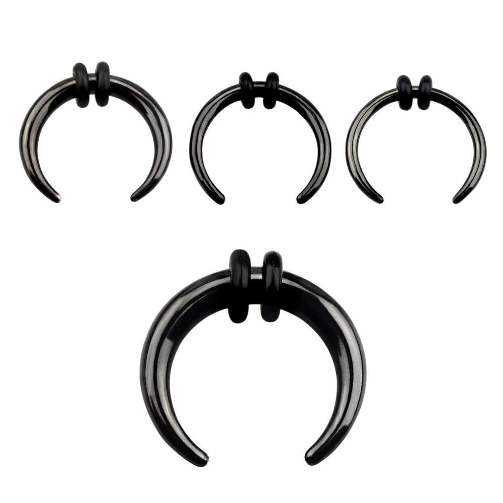 8-14G PVD Plated Stainless Steel Black Septum Pincher Nose Ring with 2 Black O-Rings (Gauge: 1.6mm (14GA) / Diameter: 12mm (1/2"))