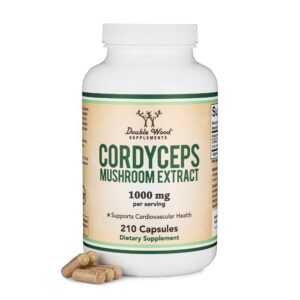 cordyceps capsules (cordyceps sinensis mushroom extract) 210 count, 3.5 month supply, 1,000mg (7% polysaccharides with alpha and beta glucans) overall and aging support by double wood