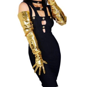 DooWay Shoulder Length Patent Leather Gloves for Women Costumes Party Oversized Loose Unisex Wetlook Gold