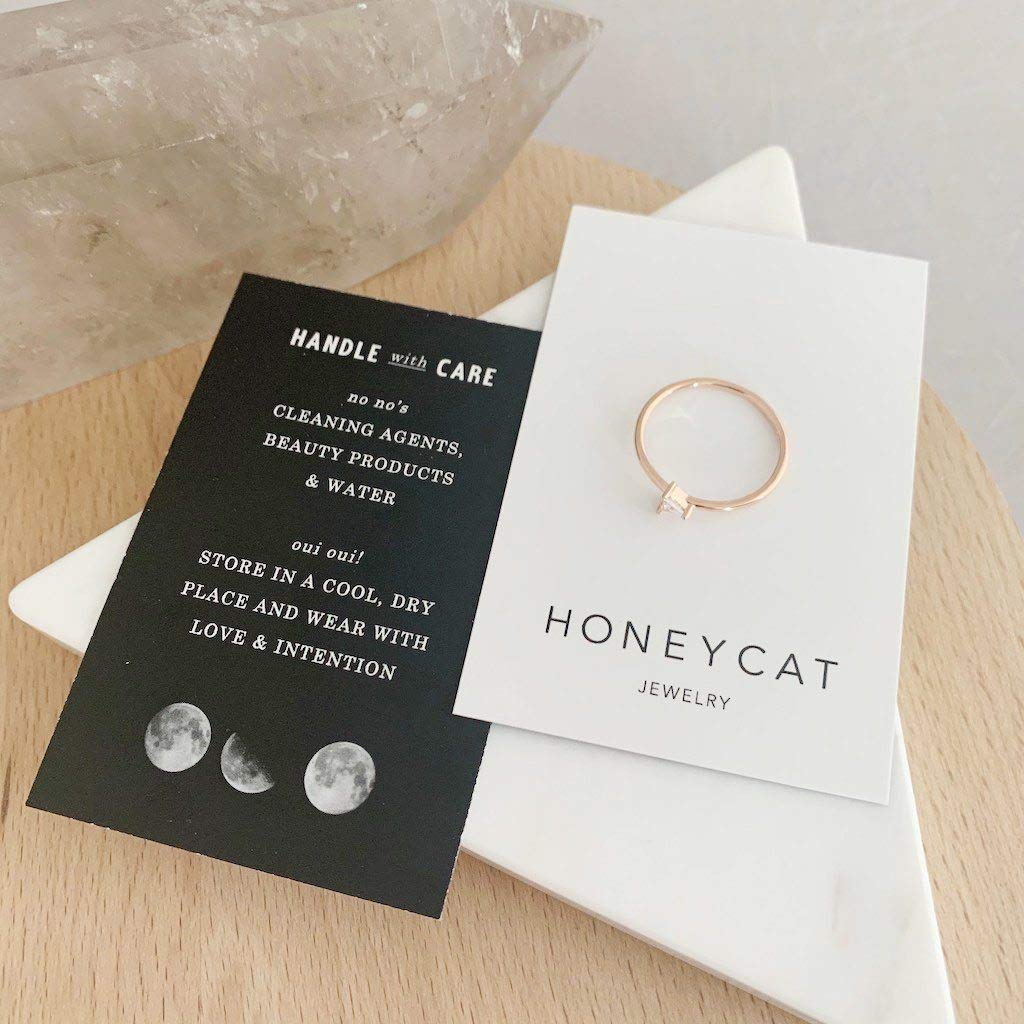 Honeycat Petite Crystal Solitaire Ring in Gold, Rose Gold, or Silver | Minimalist, Delicate Jewelry (Rose Gold, 8)