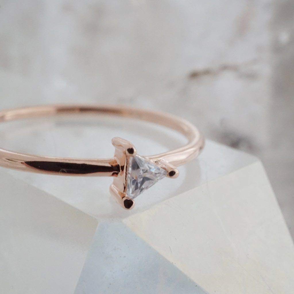 Honeycat Petite Crystal Solitaire Ring in Gold, Rose Gold, or Silver | Minimalist, Delicate Jewelry (Rose Gold, 8)