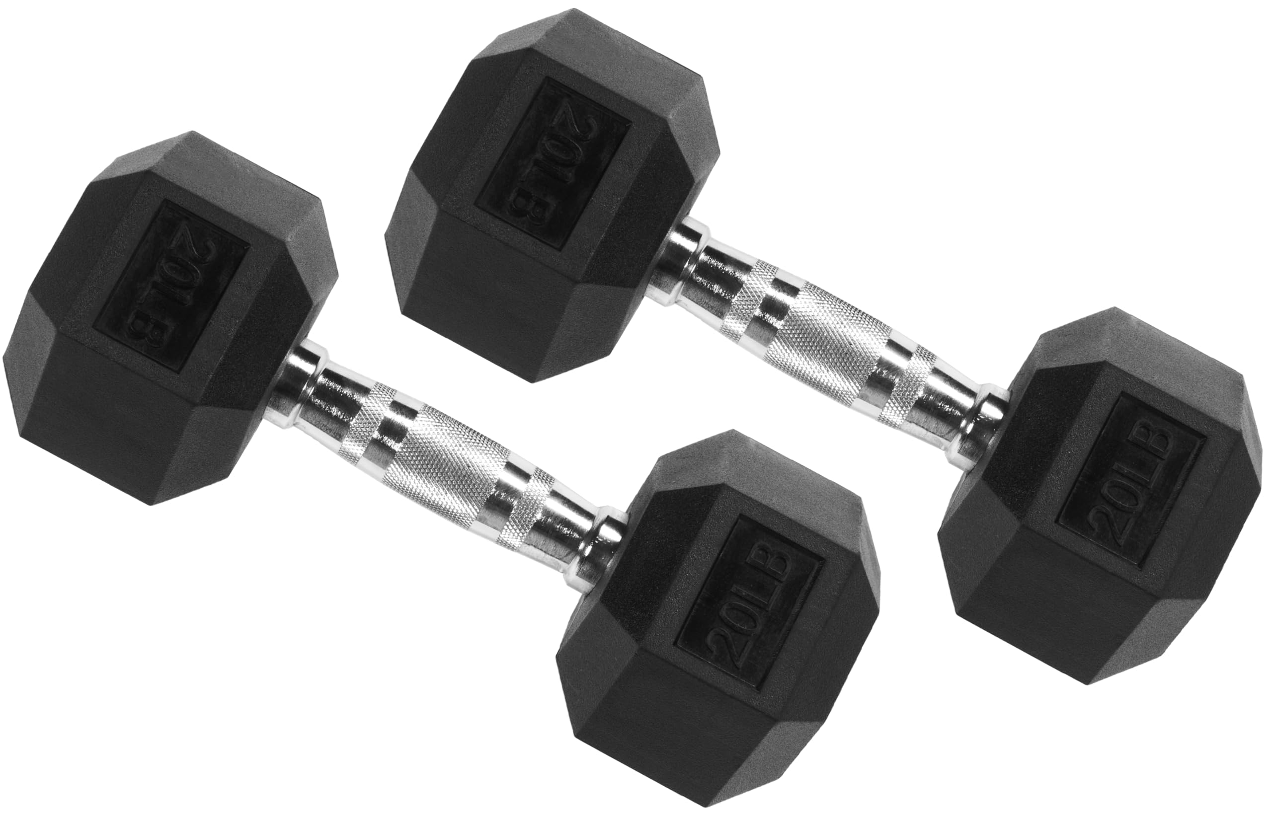 Signature Fitness Rubber Encased Hex Dumbbell, 20LB Pair