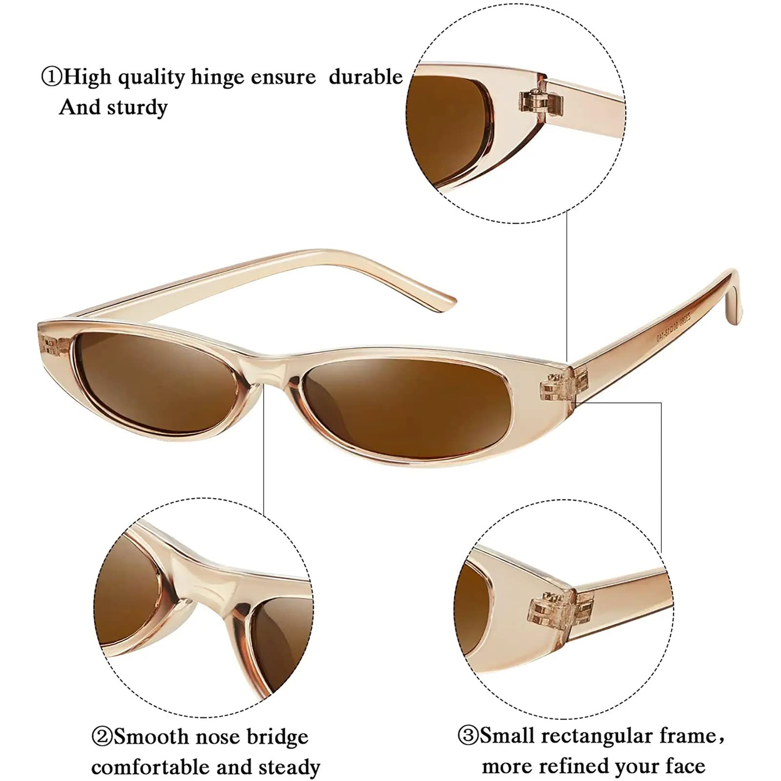 Frienda 3 Pairs Retro Vintage Rectangle Sunglasses 80s Style Narrow Chunky Plastic Frame Sunglasses Small Slim Glasses for Women and Men Costume Cosplay