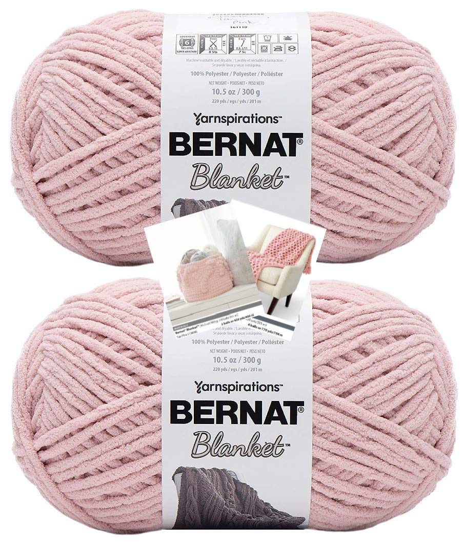 Bernat Blanket Yarn - Big Ball (10.5 oz) - 2 Pack with Pattern Cards in Color (Tan Pink)