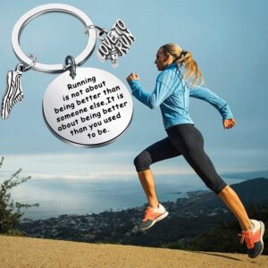 WSNANG Runner Gift Running is About Being Better Than You Used to Be Keychain Marathon Runner Jewelry Track Gift（Running Keychain）