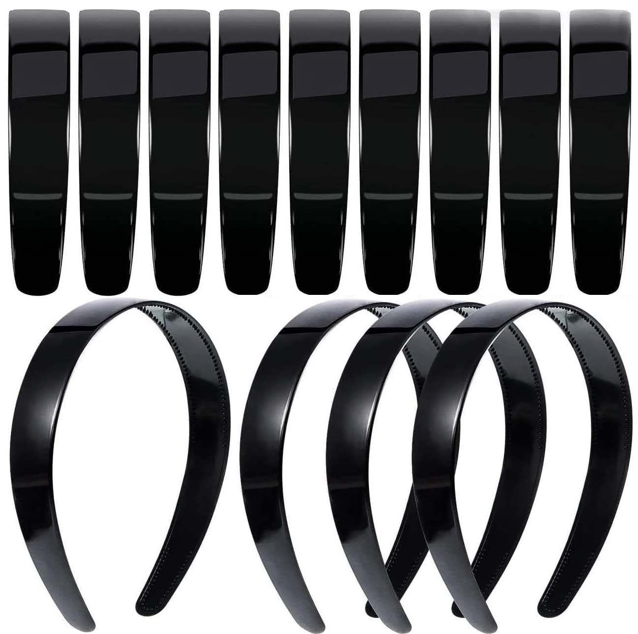 Yuecoofei 20 PACK Black Plain Craft Plastic Headbands,1 Inch Plastic Hard Headband with Teeth Head band Women Girls