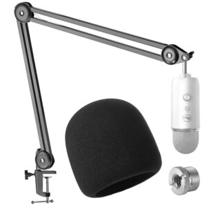 blue yeti boom arm mic stand with pop filter - professional broadcast boom arm for blue yeti with foam windscreen by youshares