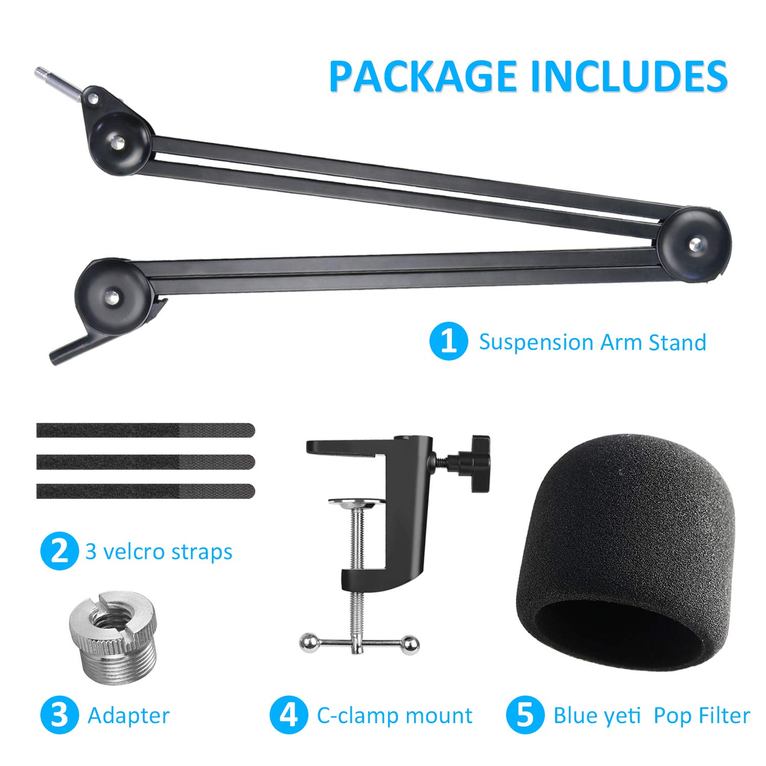 Blue Yeti Boom Arm Mic Stand with Pop Filter - Professional Broadcast Boom Arm for Blue Yeti with Foam Windscreen by YOUSHARES