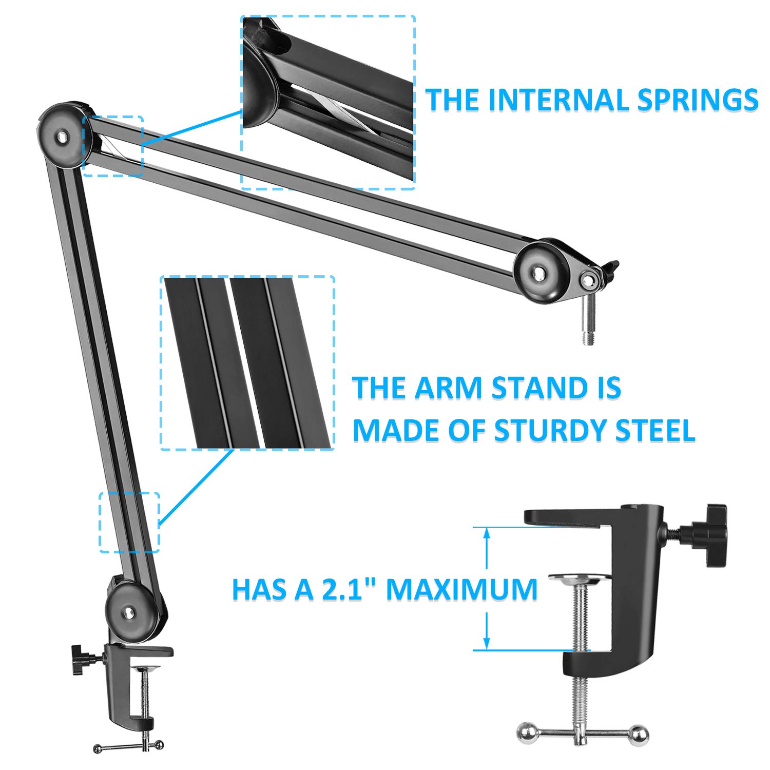 Blue Yeti Boom Arm Mic Stand with Pop Filter - Professional Broadcast Boom Arm for Blue Yeti with Foam Windscreen by YOUSHARES