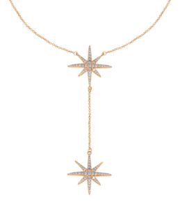 savlano 14k yellow gold plated cubic zirconia round cut starburst 18 inches pendant chain necklace for women